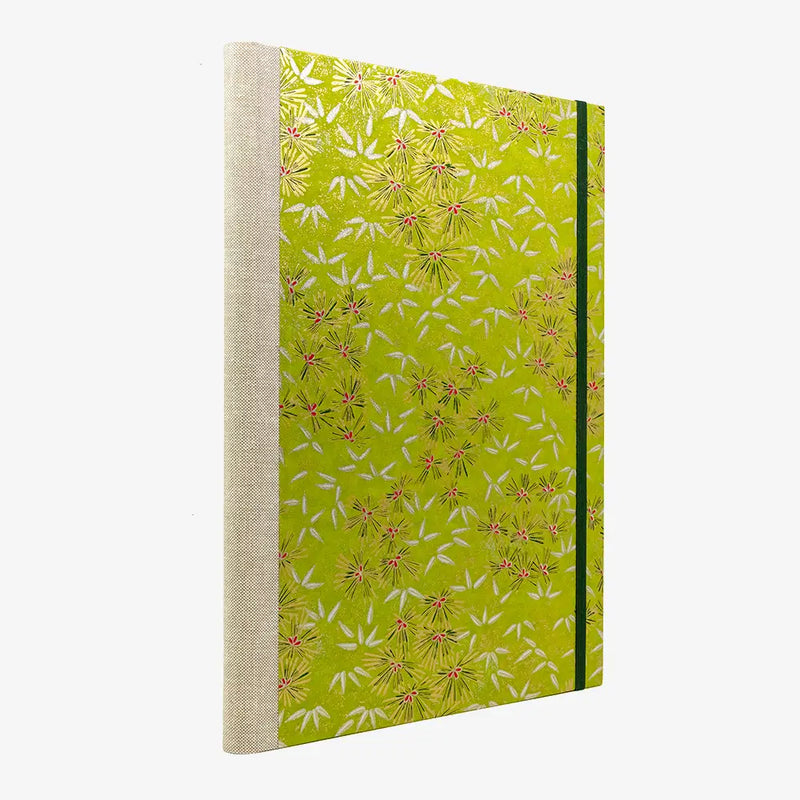 Notizbuch A4 | Liniert | Chiyogami Kiefern Gold-Silber-Grün – Blaupause