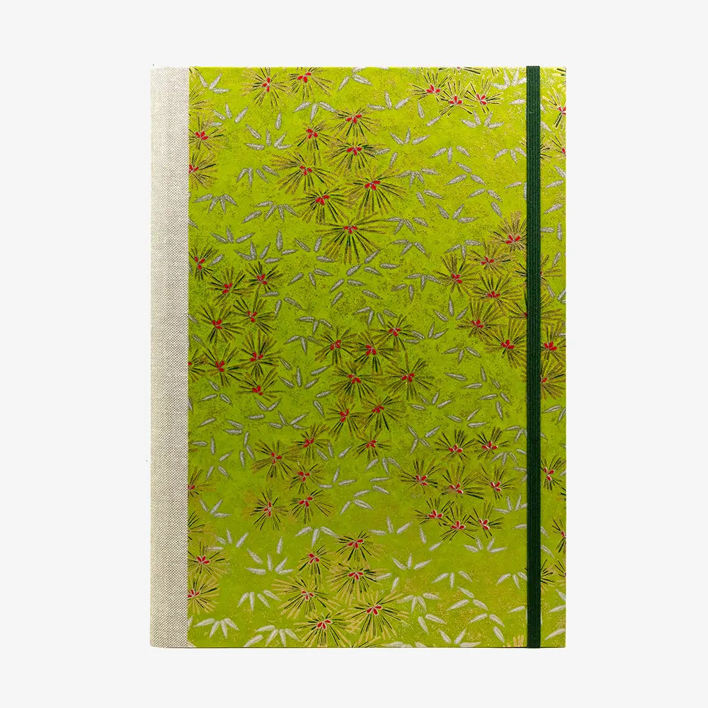 Notizbuch A4 | Liniert | Chiyogami Kiefern Gold-Silber-Grün – Blaupause